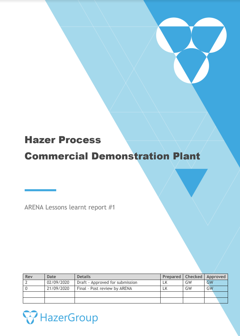 Hazer - Hazer Commercial Demonstration Plant - Lessons Learned Reports ...