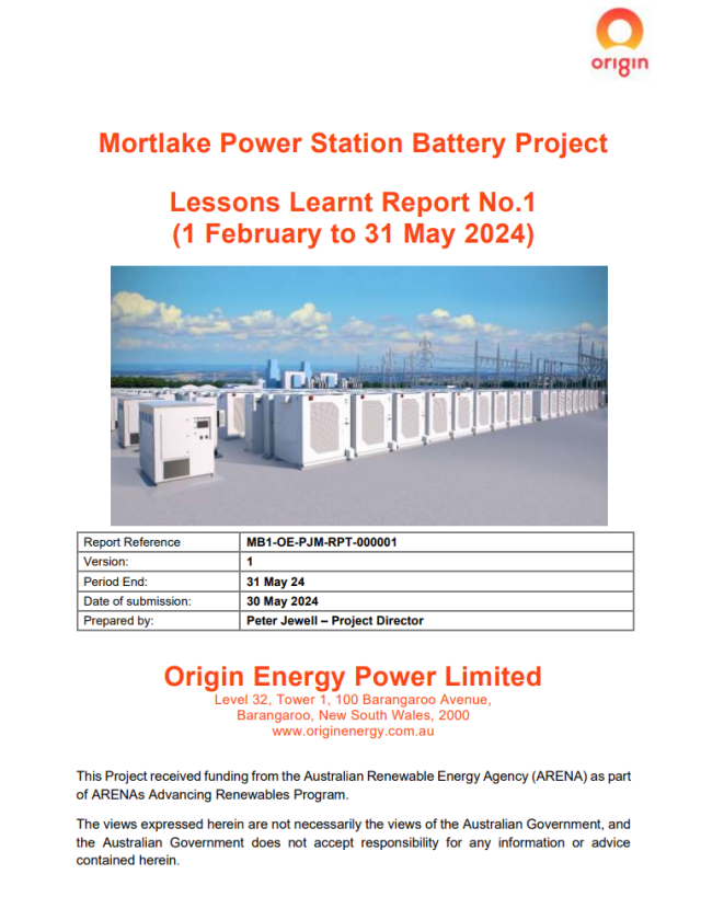 Origin Energy - Mortlake Power Station Battery Project - Lessons Learnt ...
