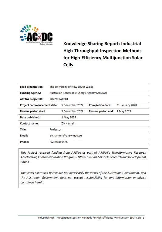 UNSW - High-Throughput Inspection Methods for High-Efficiency Multijunction Solar Cells – R&D ...