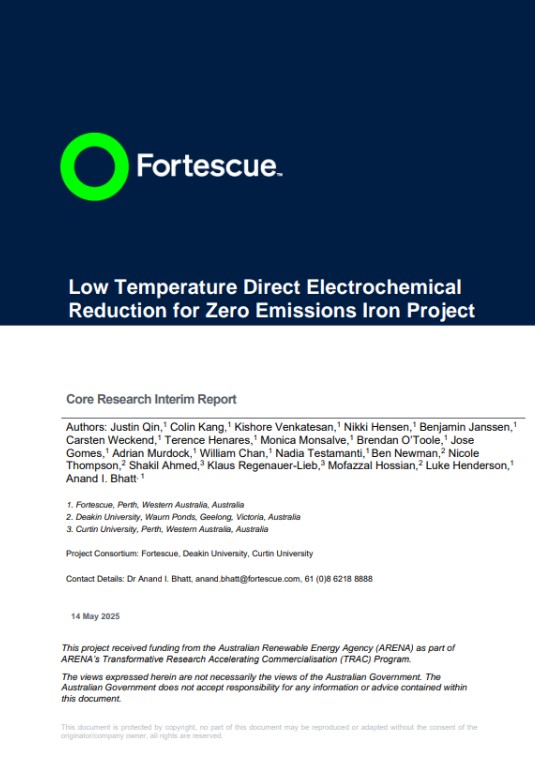 Fortescue – low temperature direct electrochemical reduction for zero ...