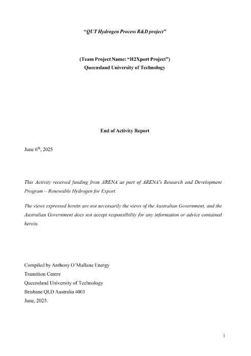 QUT Hydrogen Process Research & Development - End of Activity Report ...