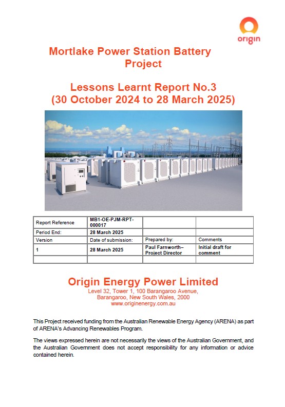 Origin Energy - Mortlake Power Station Battery - Lessons Learnt Report ...