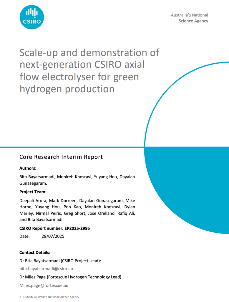 Fortescue - Scale up of Next Gen CSIRO Axial Flow Electrolyser for ...